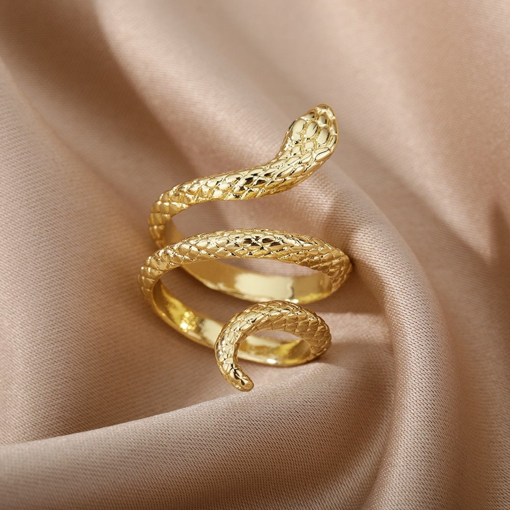 14K Gold Snake Rings Emerald Ring Gold Ring Animal Ring - Etsy