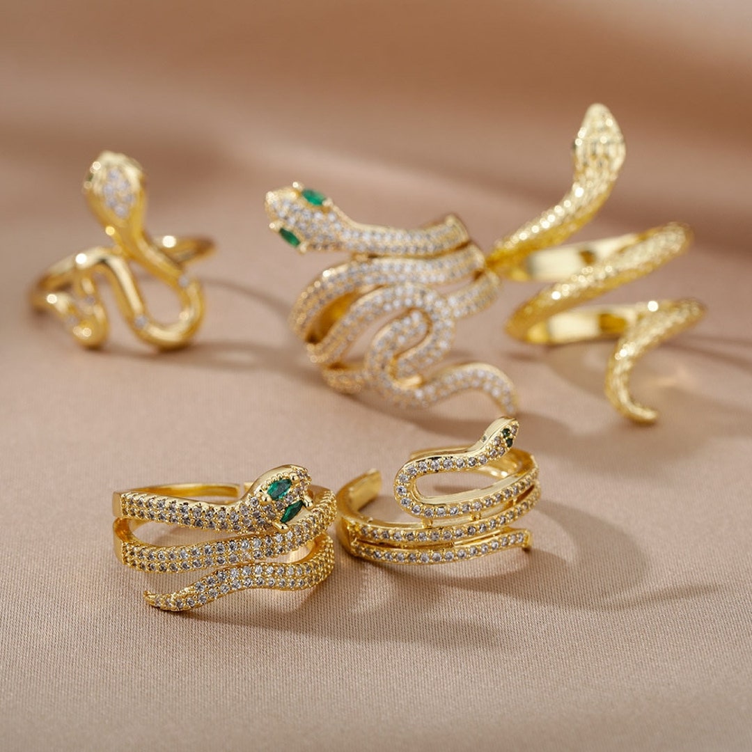 14K Gold Snake Rings Emerald Ring Gold Ring Animal Ring - Etsy