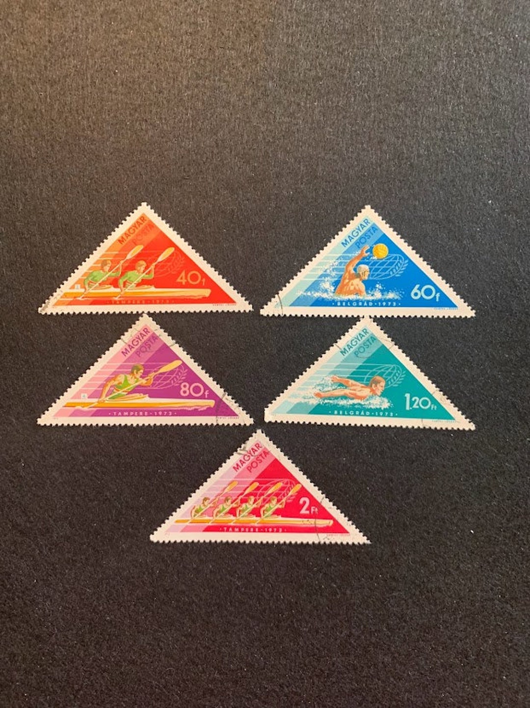 5 Triangular Stamps Series From Hungary - Water Sports 1973 (T04) - Etsy