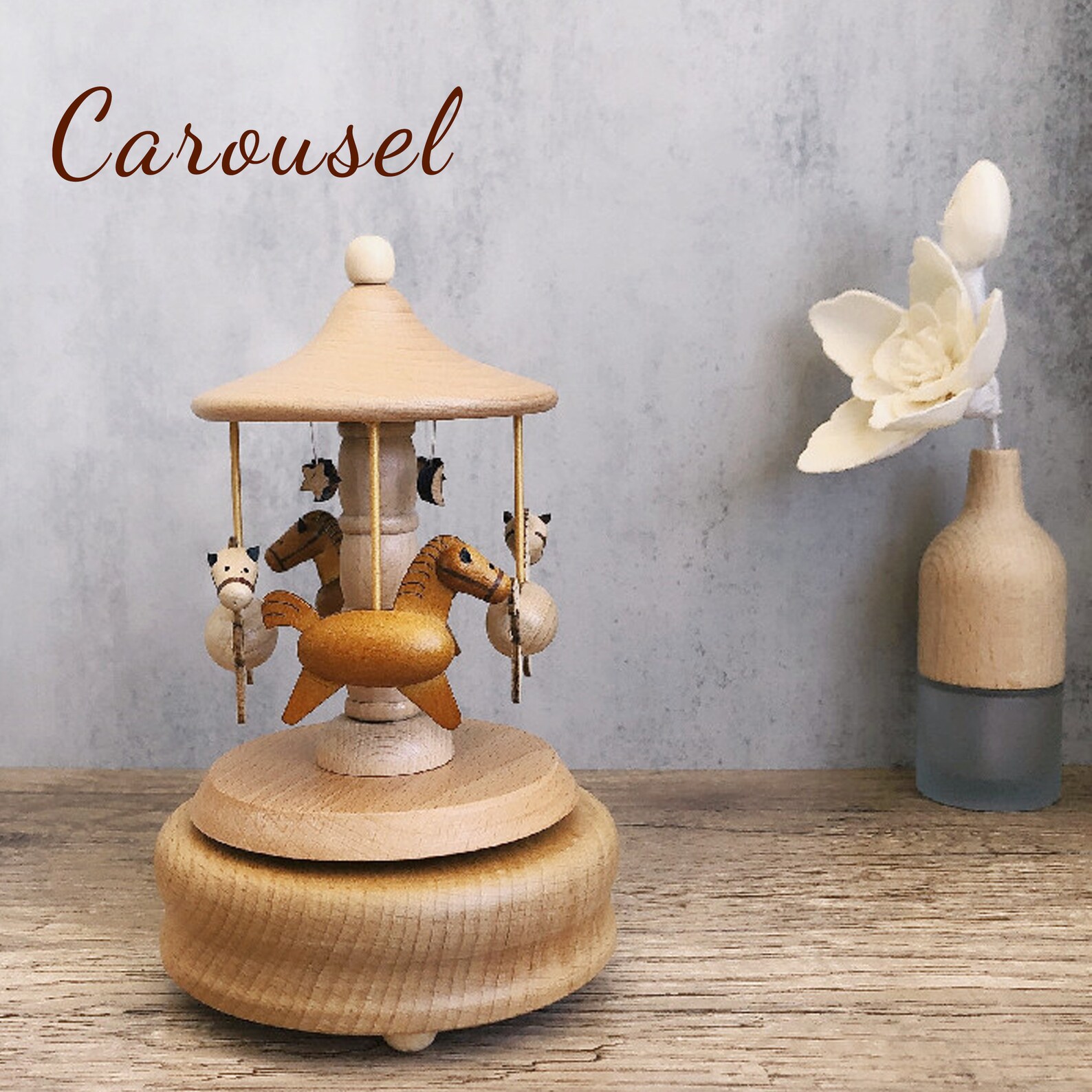 Personalized Carved Souvenir Carousel Music Box, Wooden Ferris Wheel ...