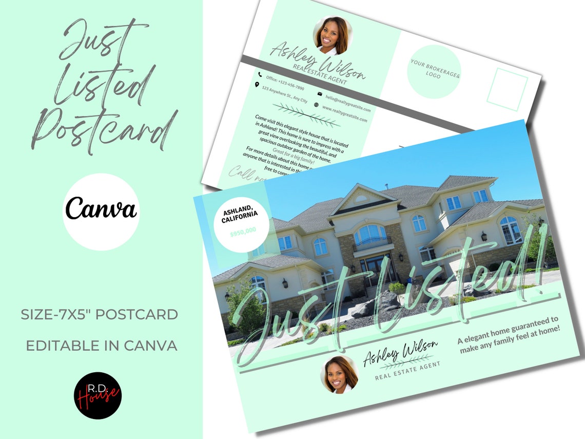 Editable Just Listed Real Estate Postcard Template - Etsy