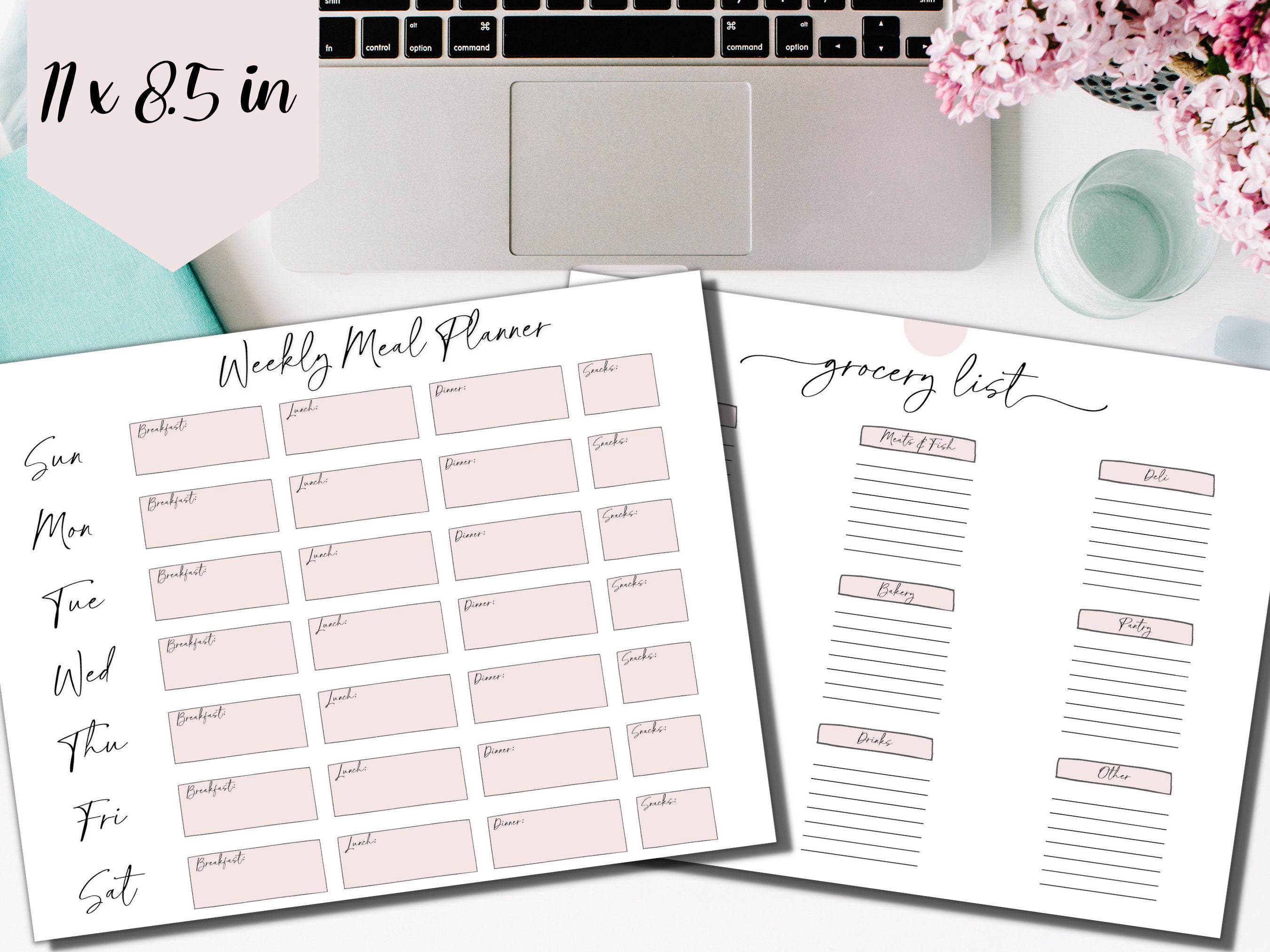 Weekly Meal Planner & Grocery List | Printable | Digital Download | PDF ...