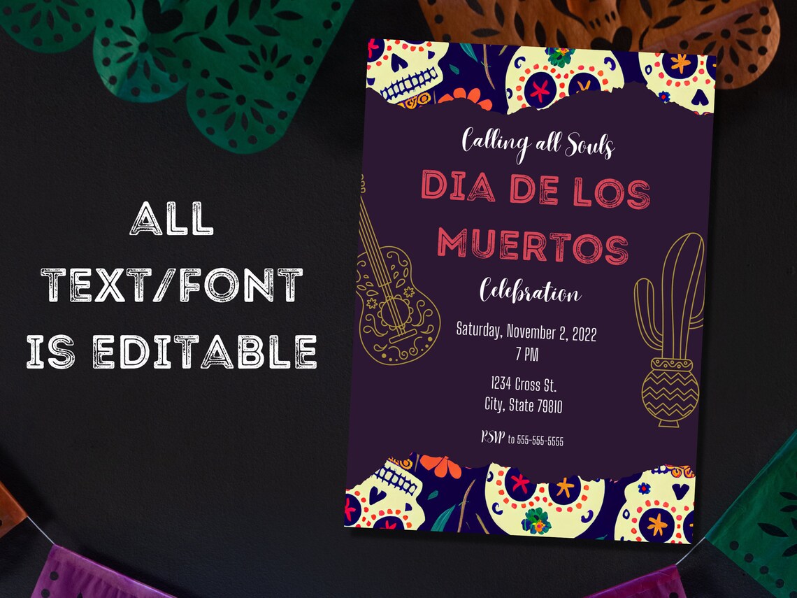 Editable Dia De Los Muertos Invite | Dia De Los Muertos Invitation ...