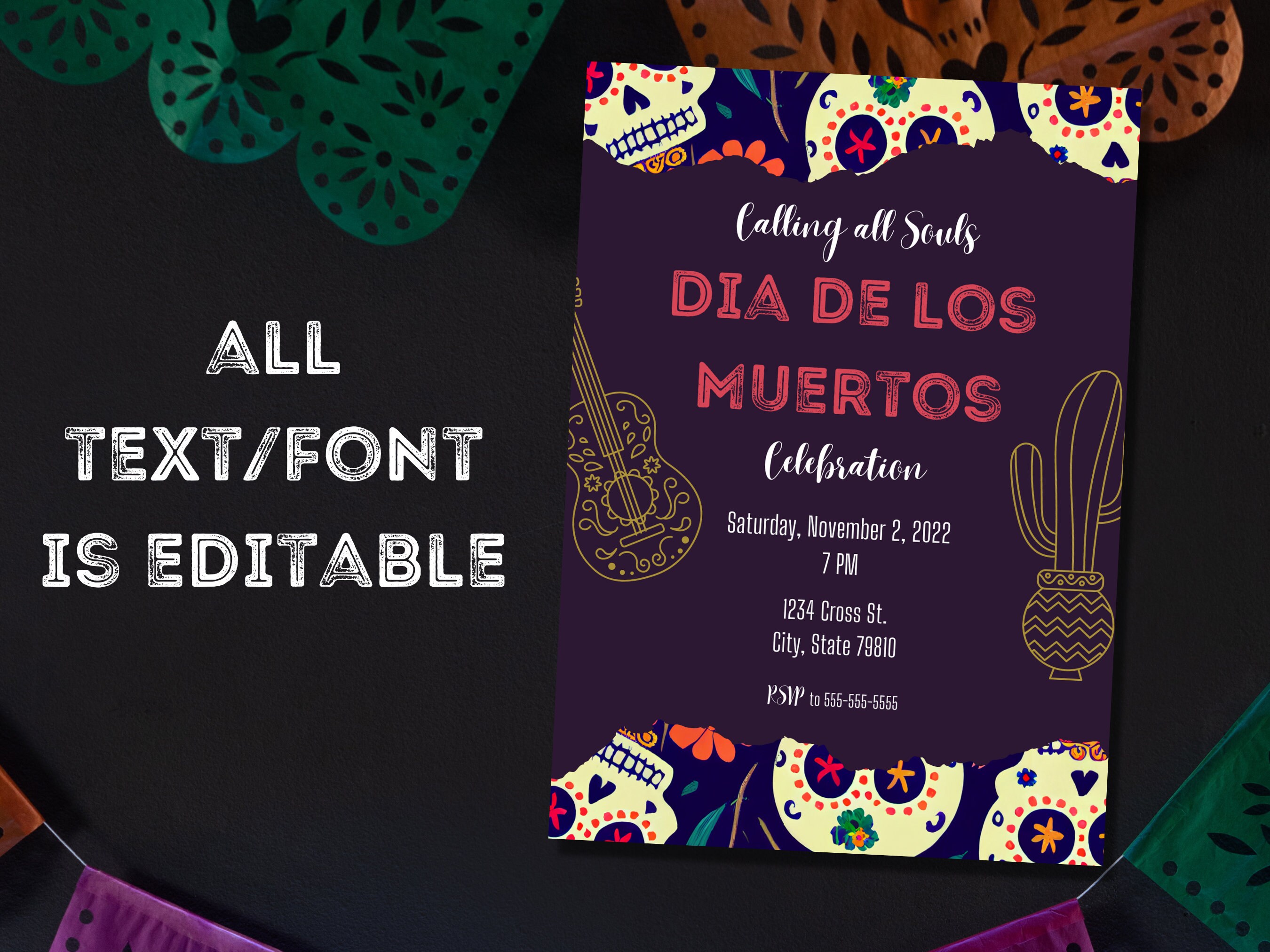 Editable Dia De Los Muertos Invite Dia De Los Muertos Invitation Day of ...