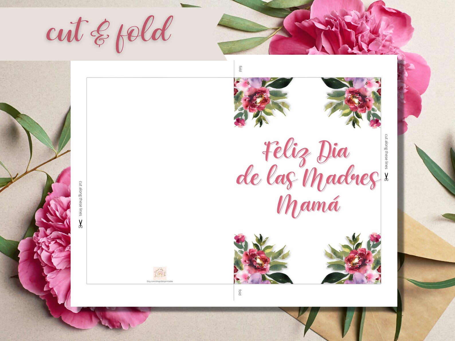 Dia De Las Madres Printable Card Spanish Mother's Day Card PDF File 5 X ...