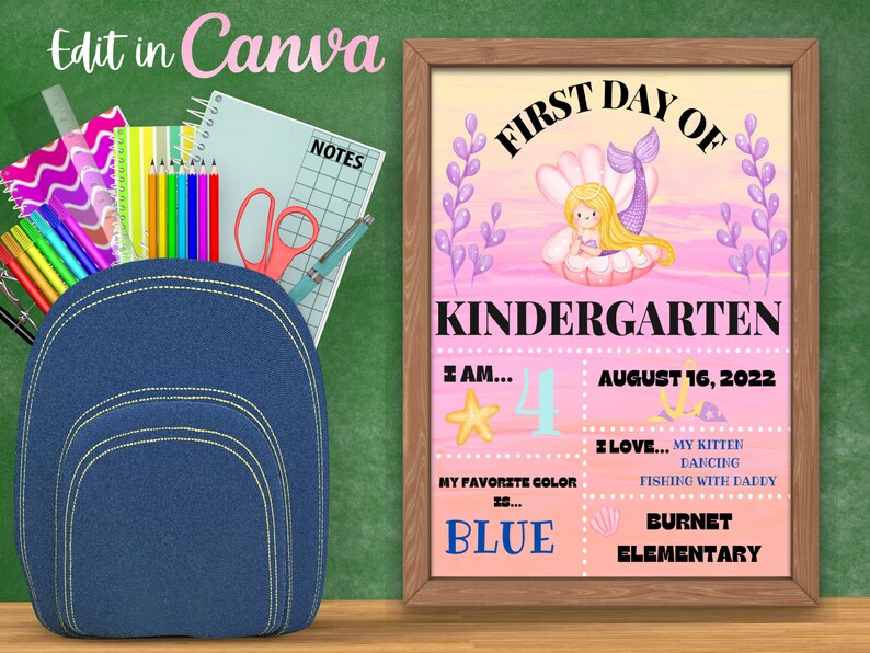 Editable Mermaid First Day of School Sign | Reusable Back to School ...