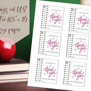 Teacher Appreciation Tags | Just A Little Note to Say Thank You ...