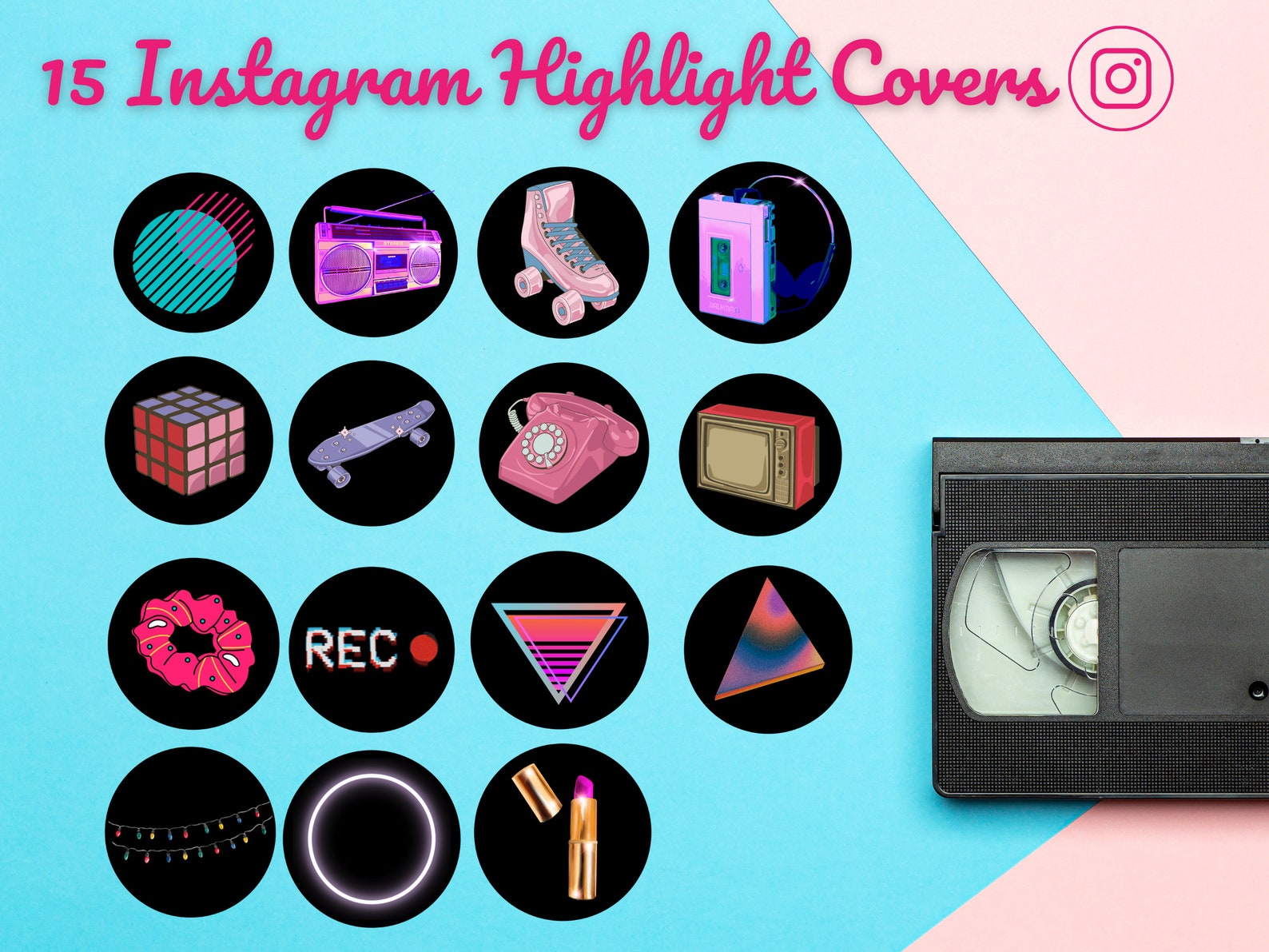 80's Retro Instagram Highlight Covers | 15 Instagram Story Covers ...