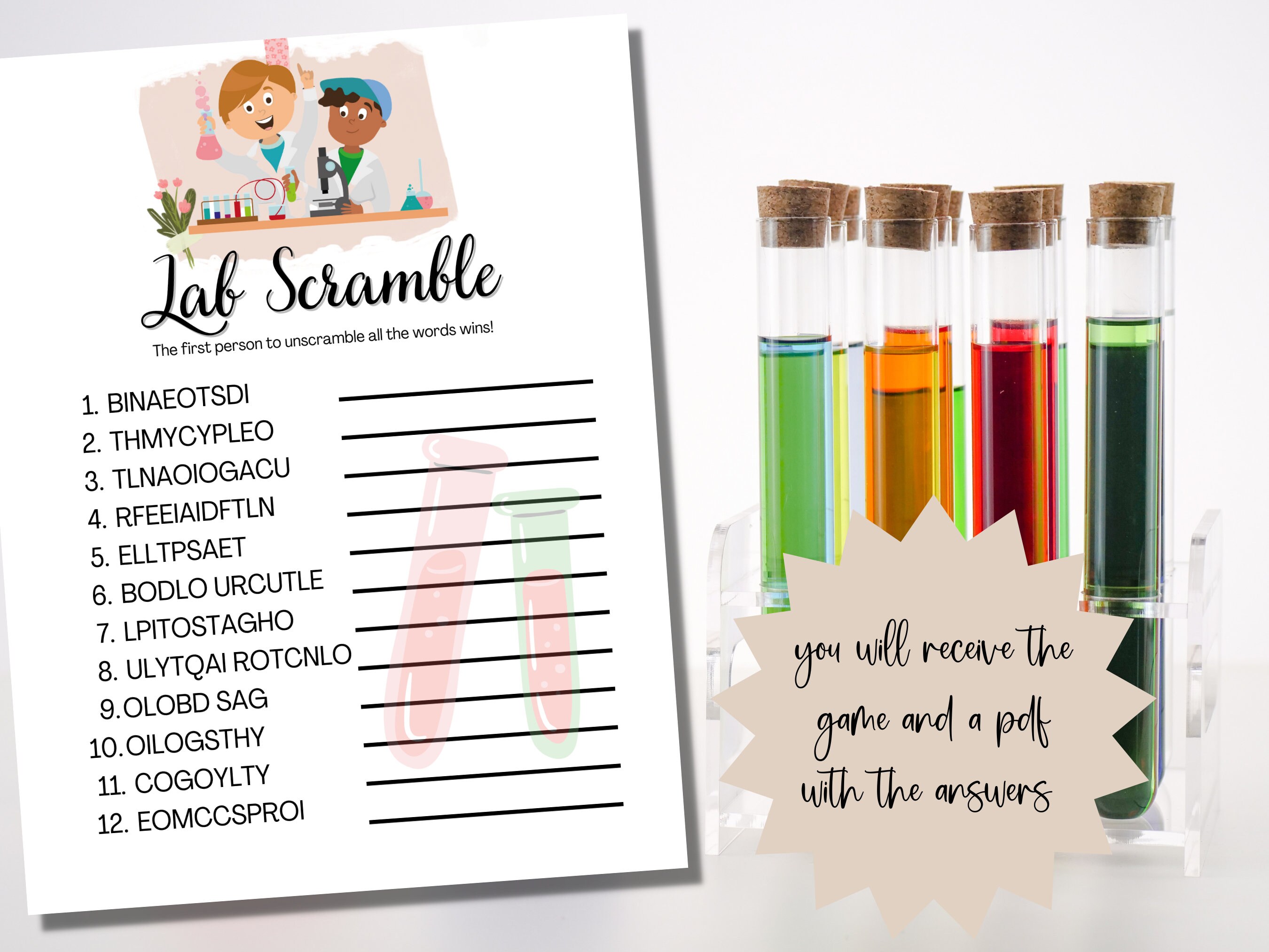 Lab Game | Lab Scramble | Lab Game Printable | Lab Gifts | Instant ...