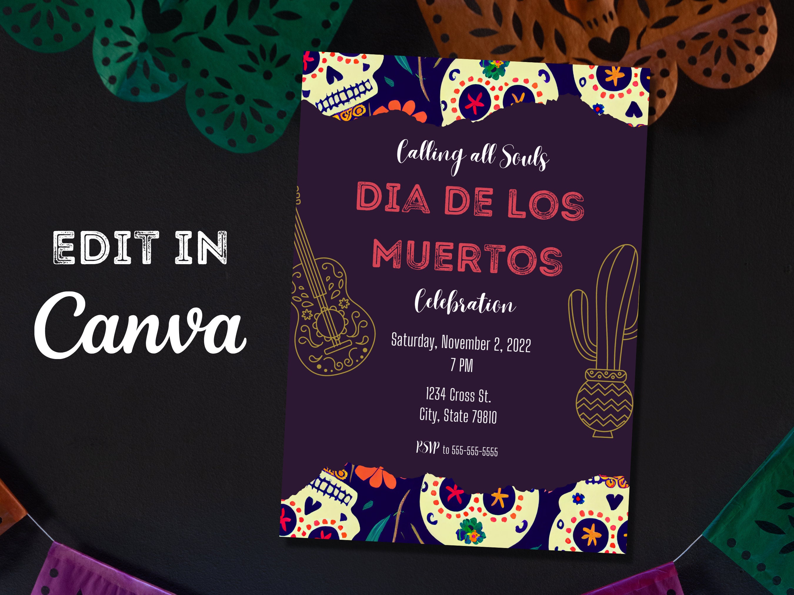 Editable Dia De Los Muertos Invite Dia De Los Muertos Invitation Day of ...