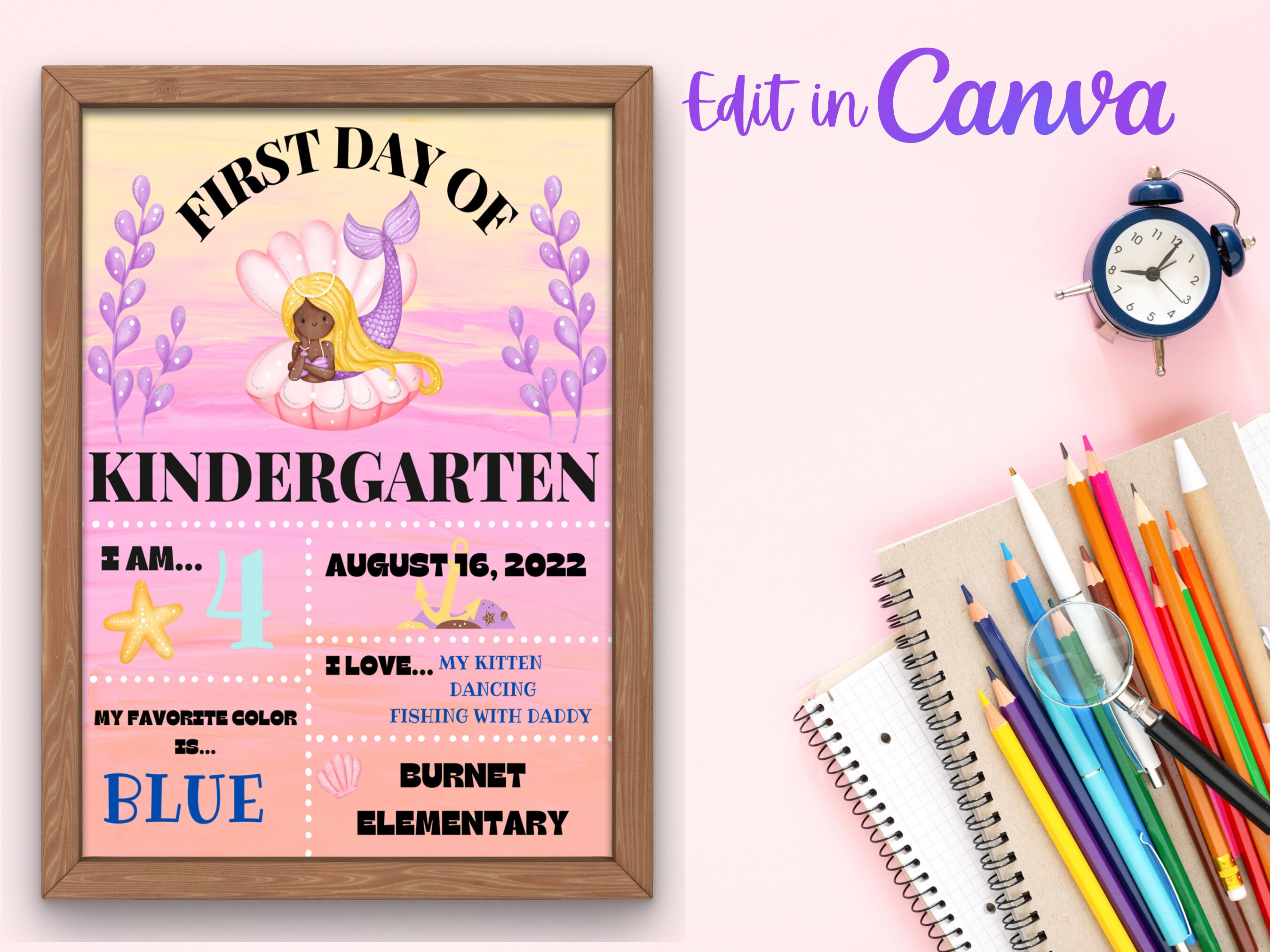 Editable Mermaid First Day of School Sign | Reusable Back to School ...