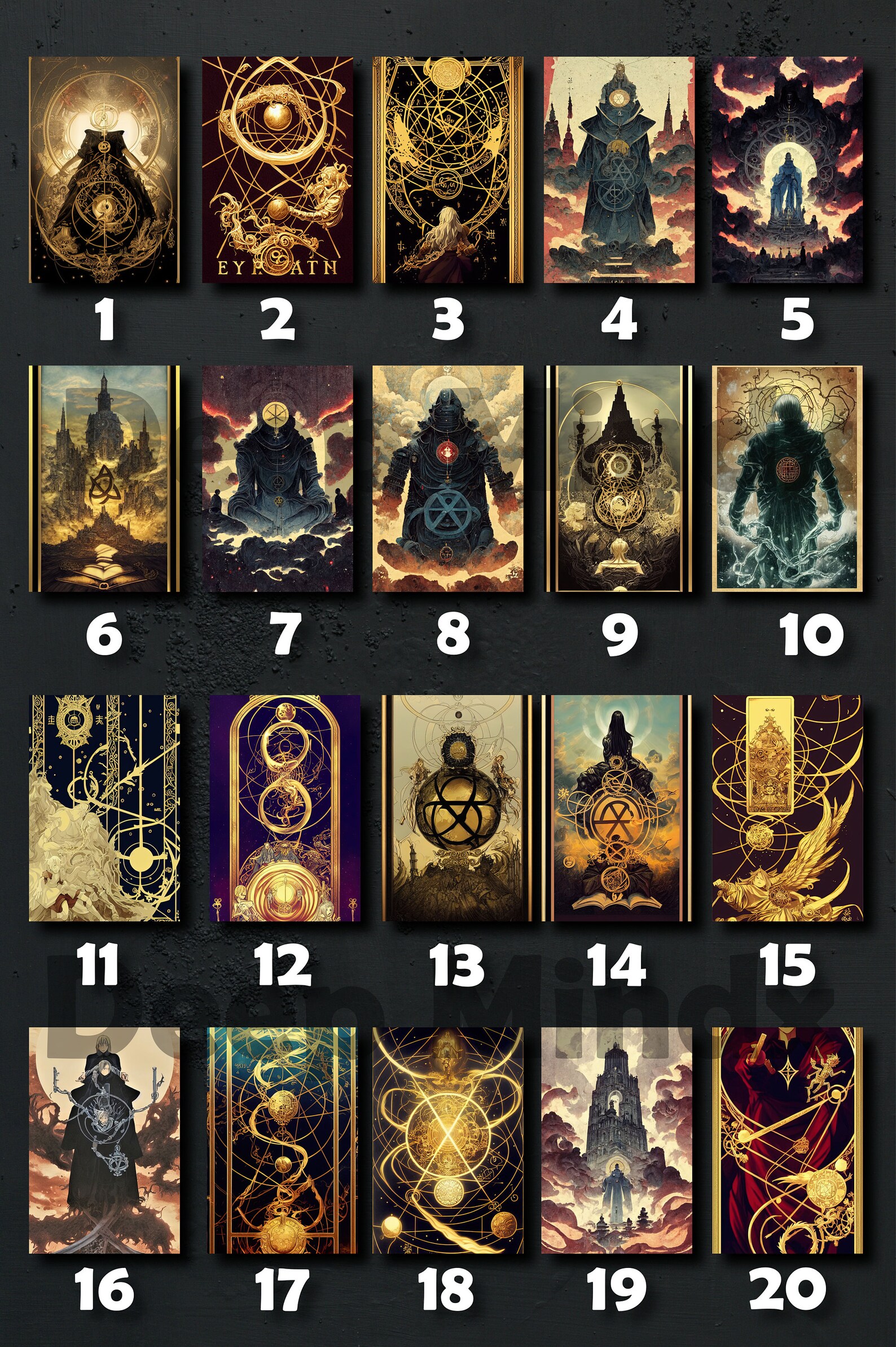 Full Metal Alchemist Tarot Cards Wall Art Prints, 20 FMA Designs ...