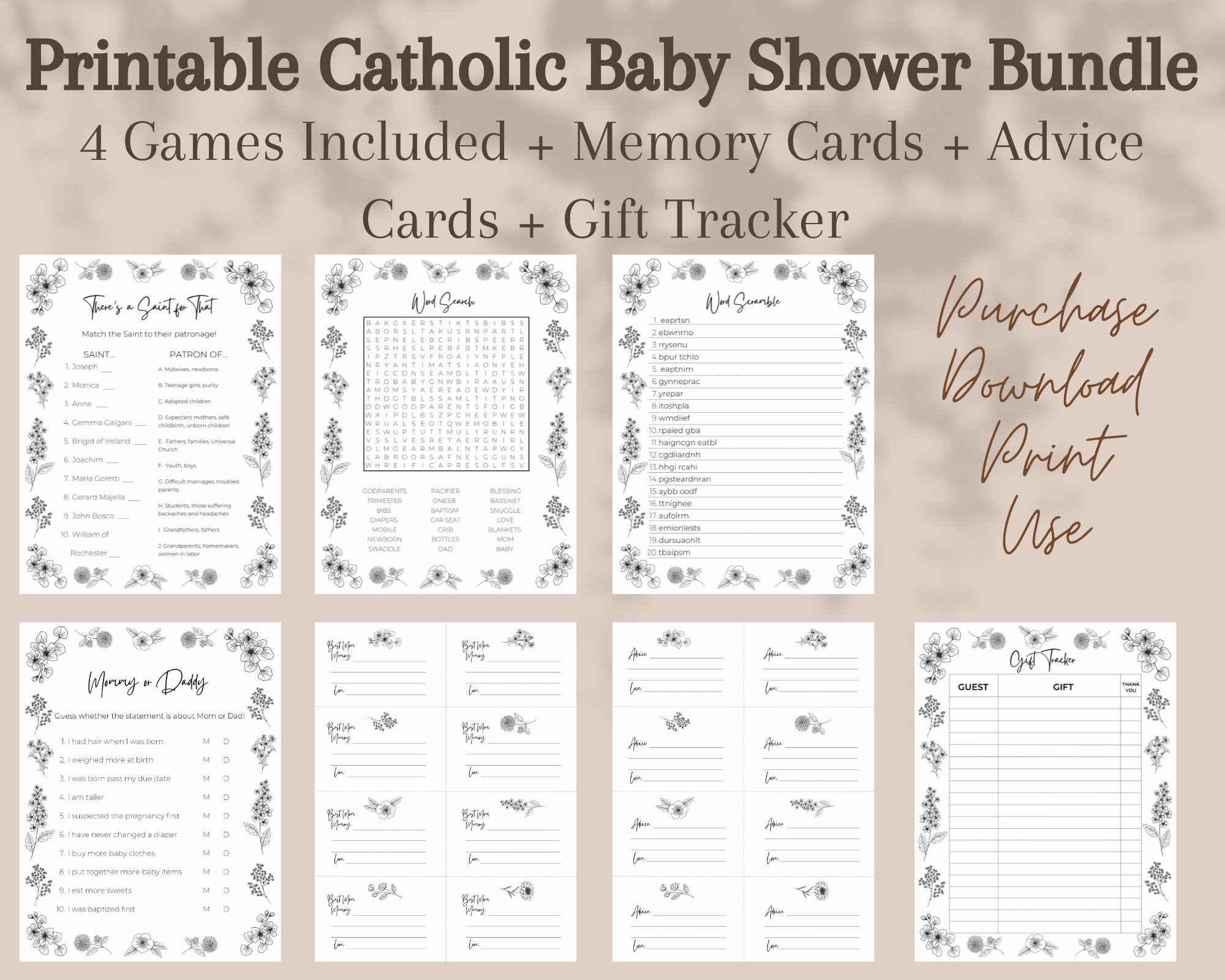 Printable Catholic Baby Shower Bundle - Floral Theme - Etsy