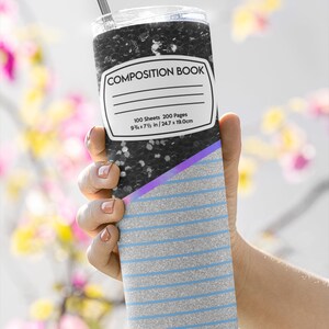 Composition Book Pencil Glitter Tumbler Design Sublimation Designs ...