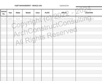 Printable Fleet Management Vehicle Maintenance Log for Construction ...