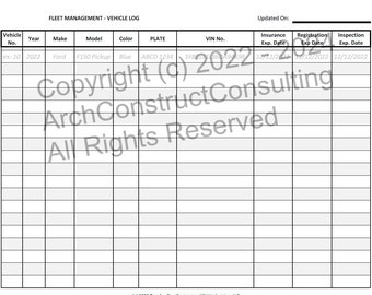 Printable Fleet Management Vehicle Maintenance Log for Construction ...