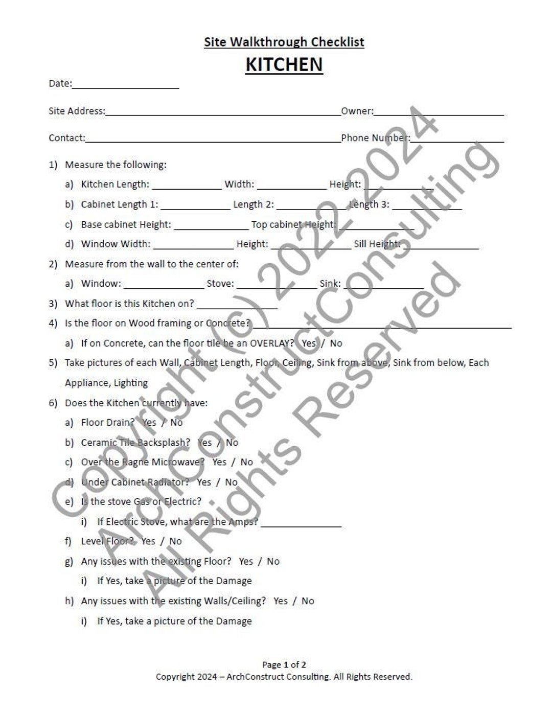 Printable Kitchen Walkthrough Checklist | Contractor & Architect Site ...