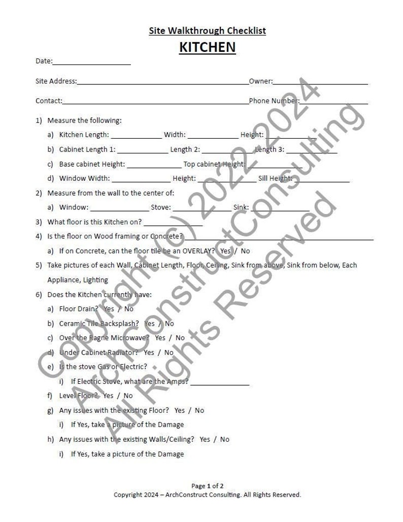 Printable Kitchen Walkthrough Checklist | Contractor & Architect Site ...