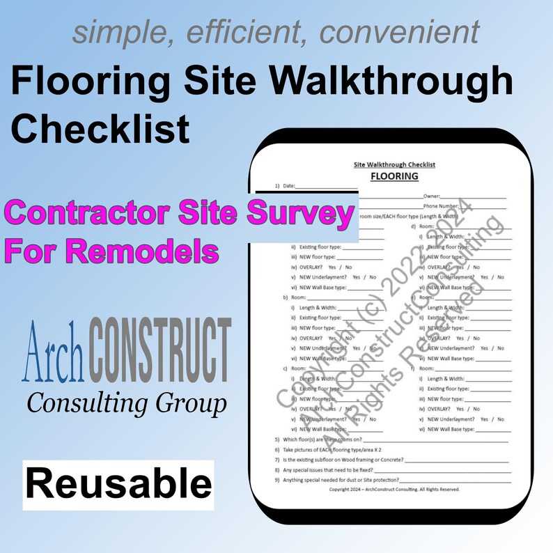 Printable Flooring Site Walkthrough Checklist | Contractor Site Survey ...