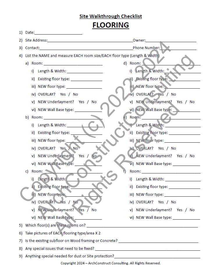 Printable Walkthrough Checklist Bundle Flooring, Bathroom & Kitchen ...