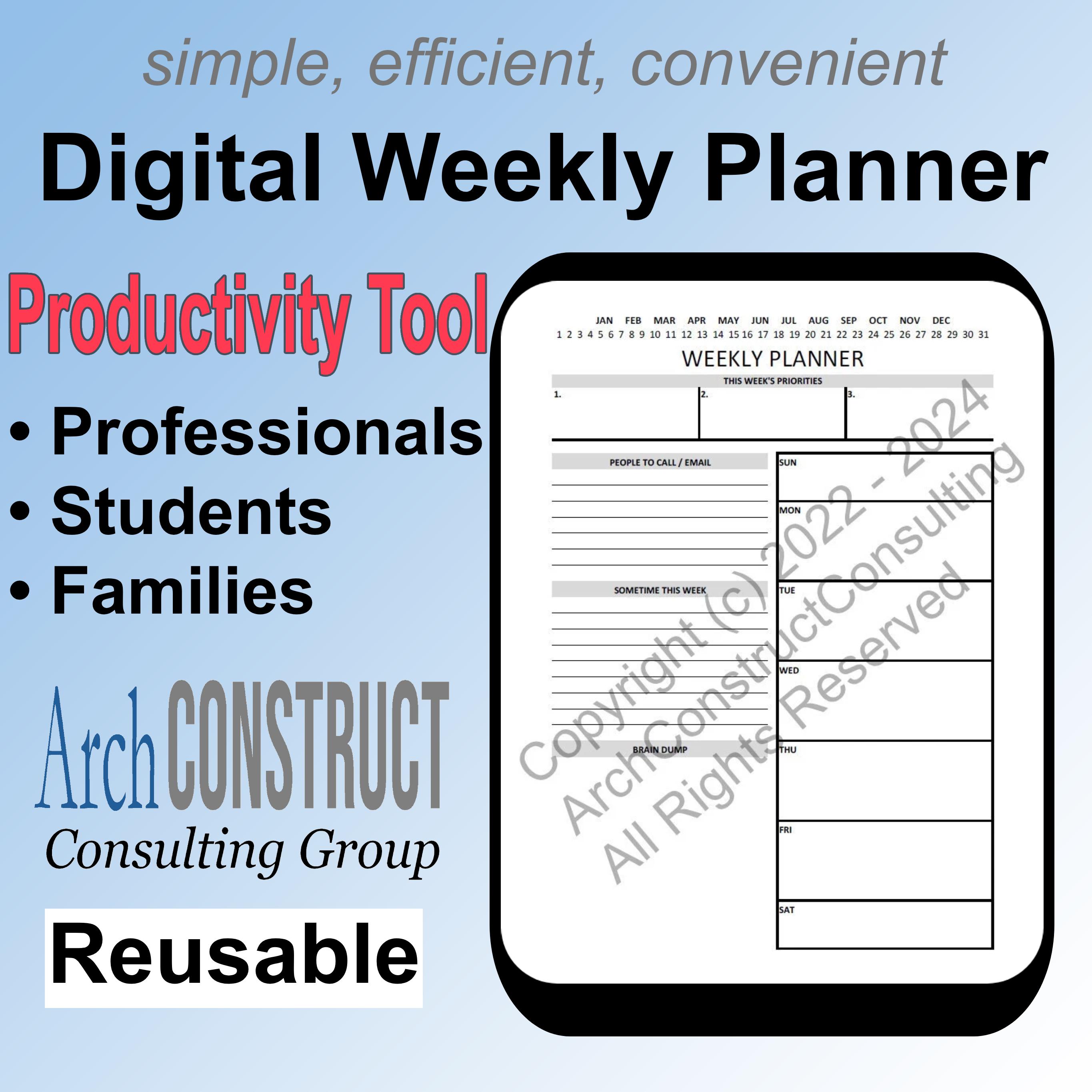 Printable Weekly Planner PDF - Digital Agenda and Productivity Tool for ...