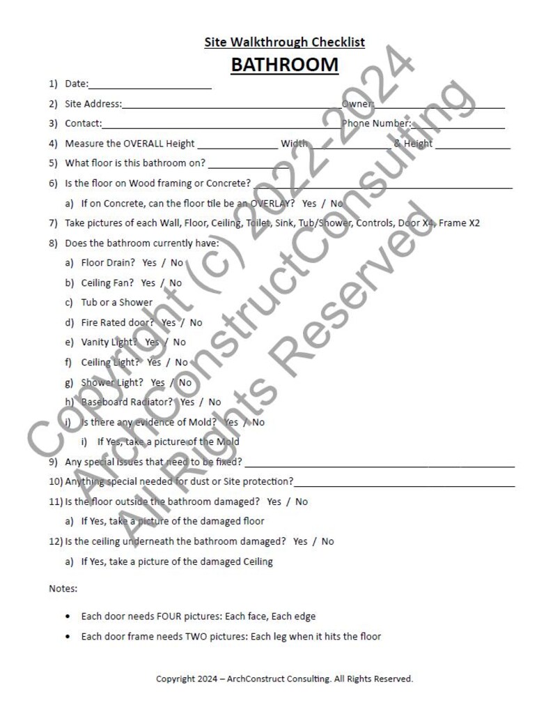 Printable Walkthrough Checklist Bundle | Flooring, Bathroom & Kitchen ...