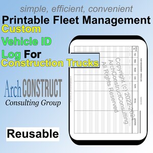 Custom Printable Fleet Management - Vehicle ID Log for Construction ...