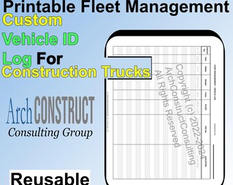 Printable Fleet Management - Vehicle ID Log for Construction Trucks ...