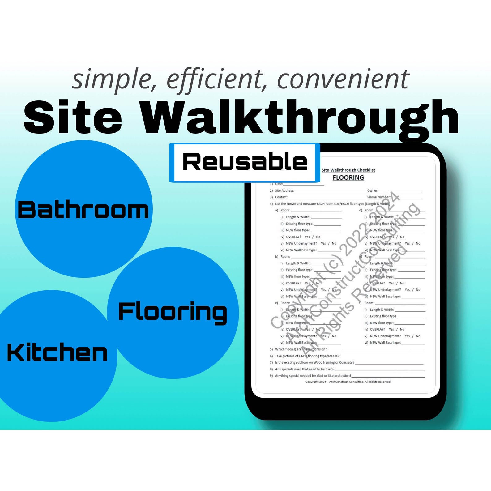 Printable Walkthrough Checklist Bundle | Flooring, Bathroom & Kitchen ...