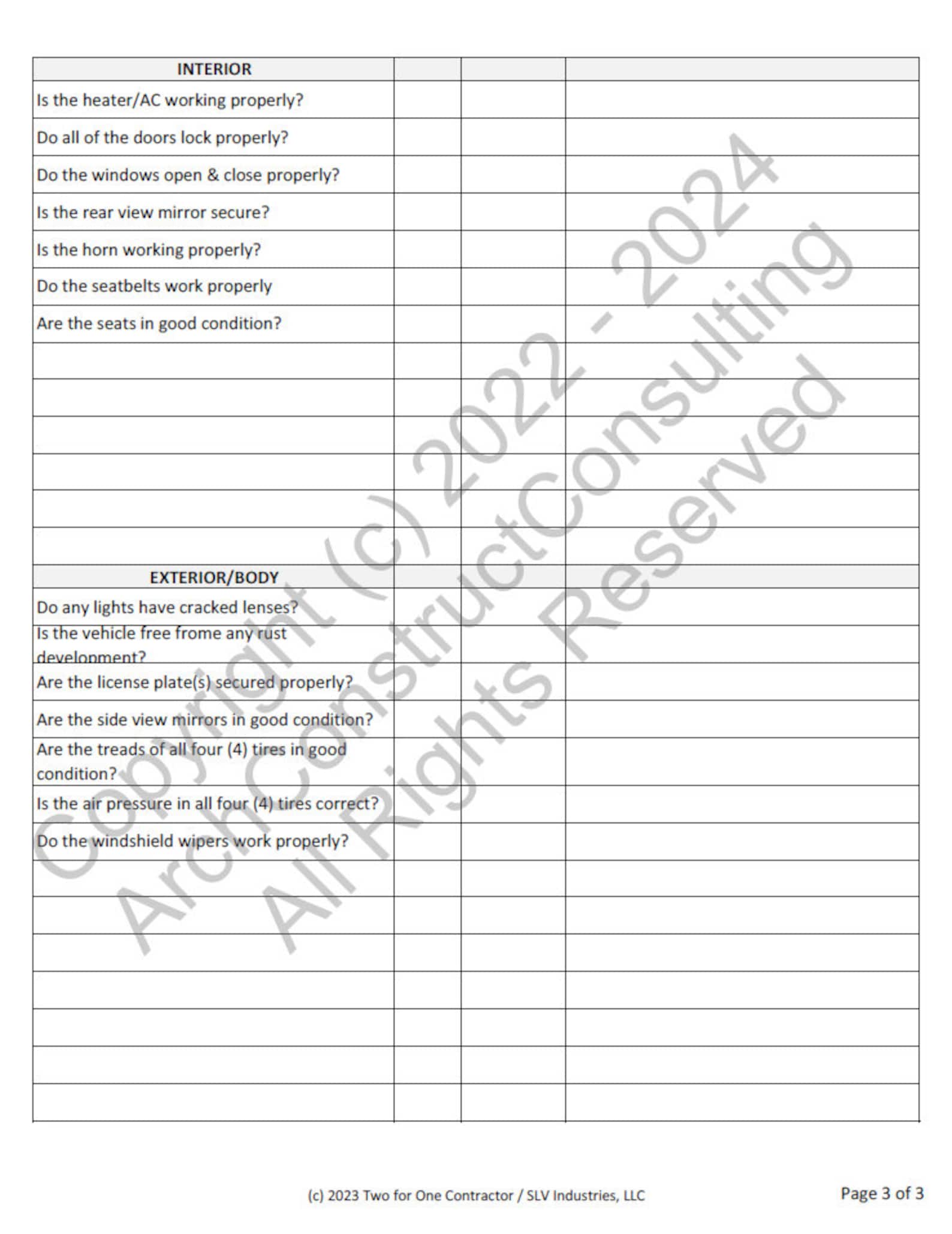 Printable Fleet Management Vehicle Maintenance Log for Construction ...