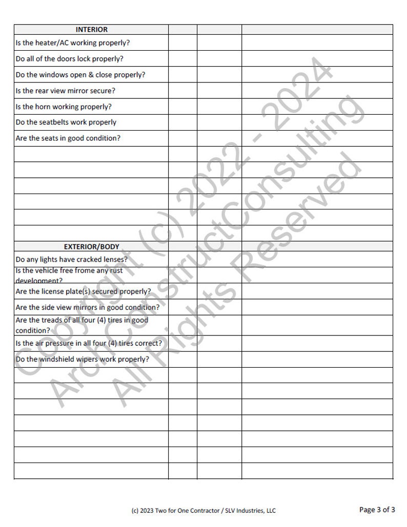Printable Fleet Management Vehicle Maintenance Log for Construction ...