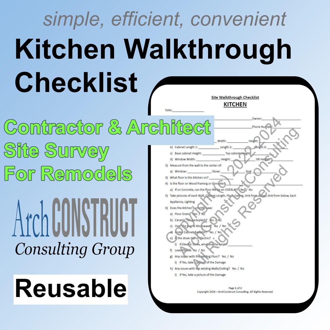 Printable Kitchen Walkthrough Checklist | Contractor & Architect Site ...