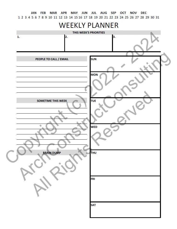 Printable Weekly Planner PDF - Digital Agenda and Productivity Tool for ...