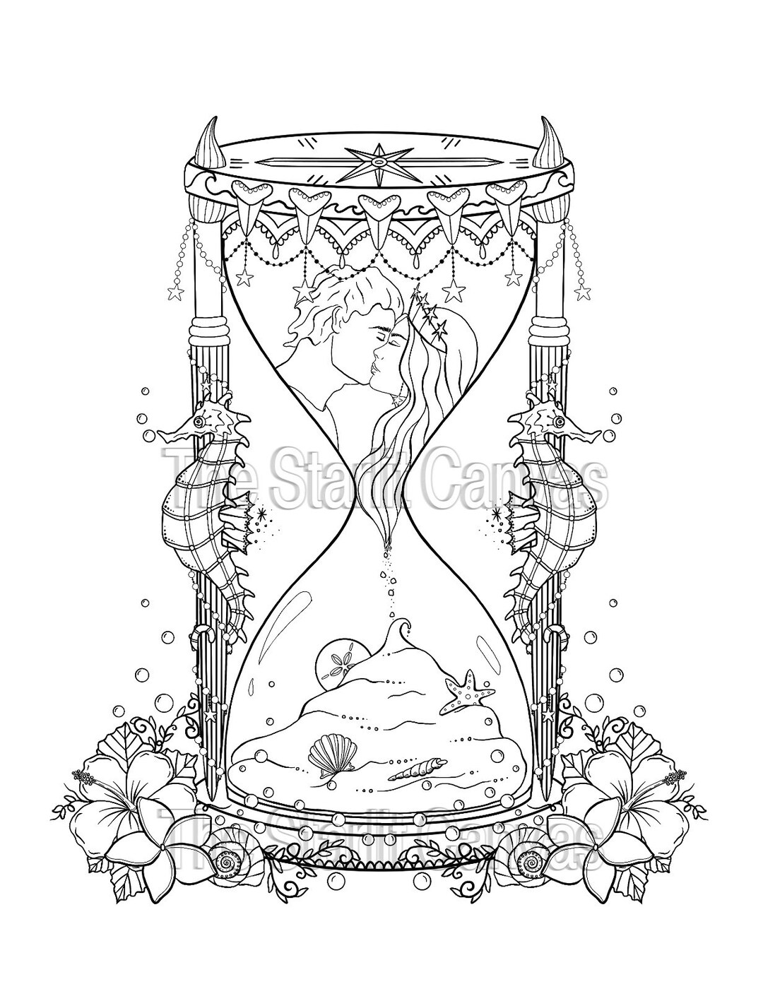 Mermaid Sand Timer, Coloring Page PDF - Etsy