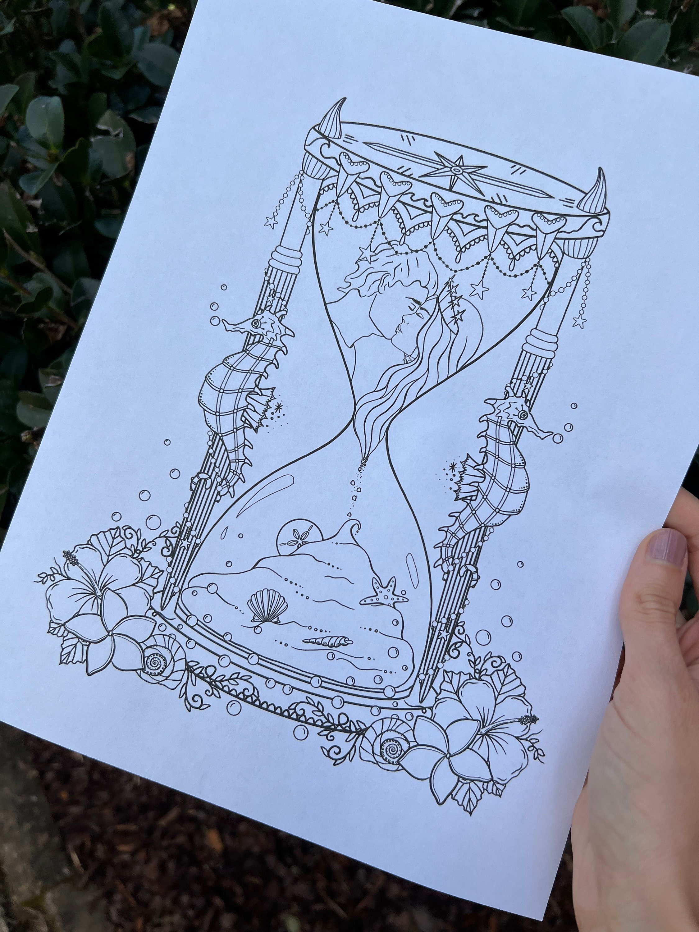 Mermaid Sand Timer, Coloring Page PDF - Etsy