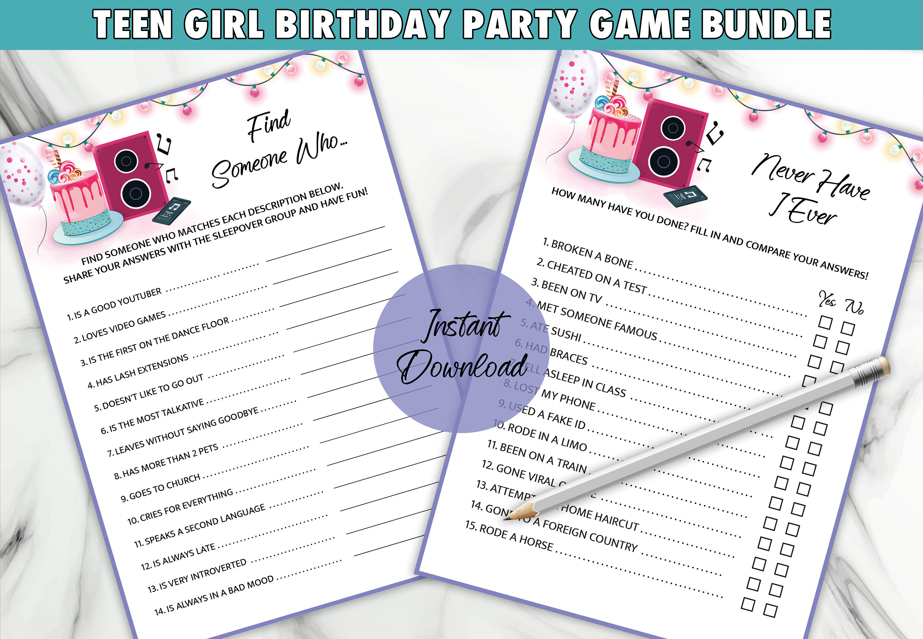 Teen Girl Birthday Party Game Bundle Top 5 Teen Party Games Instant ...