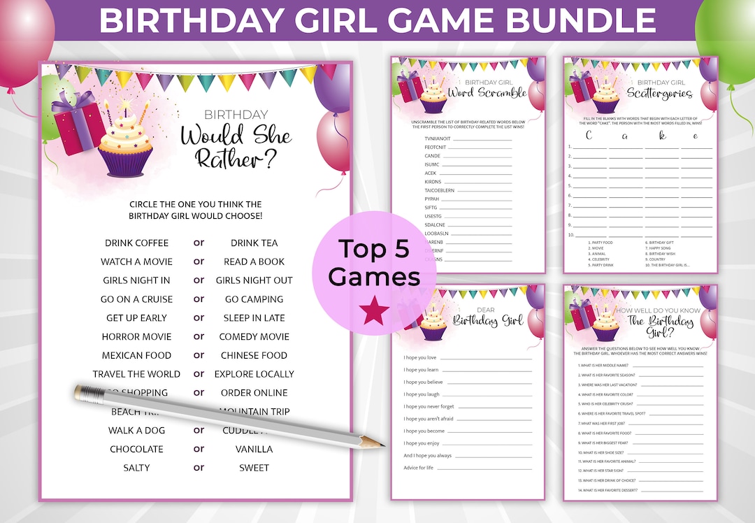 Birthday Girl Game Bundle | Top 5 Birthday Party Games | Instant ...