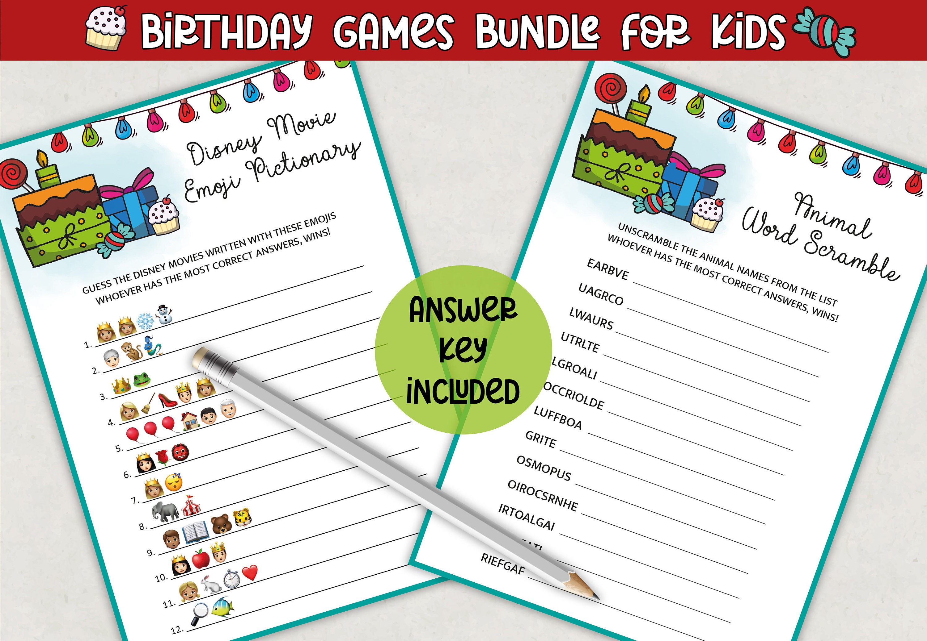 Kids Birthday Game Bundle Top 5 Birthday Party Games Disney, Scavenger ...