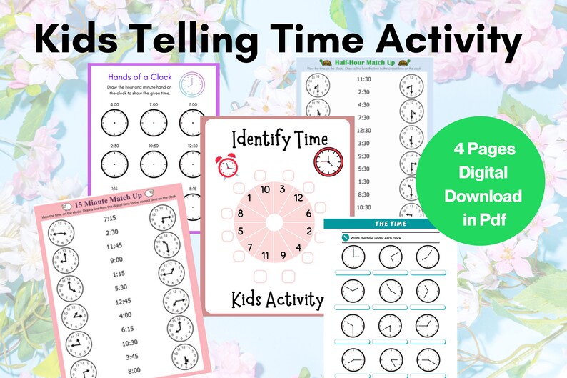 Printable Telling Time Worksheet Homeschool Activity Book for Kids ...