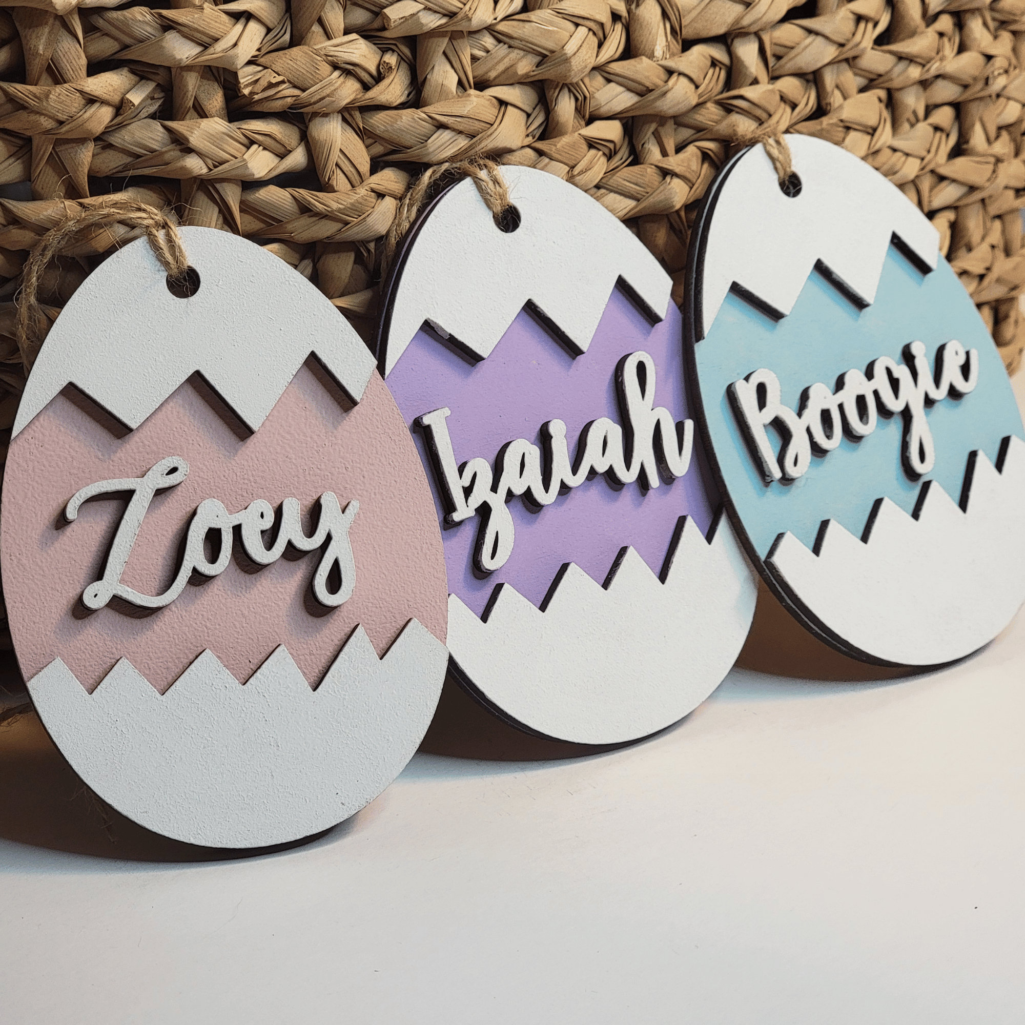 Easter Basket Name Tag Digital Files - Rattan Cracked Egg Tags - Laser ...