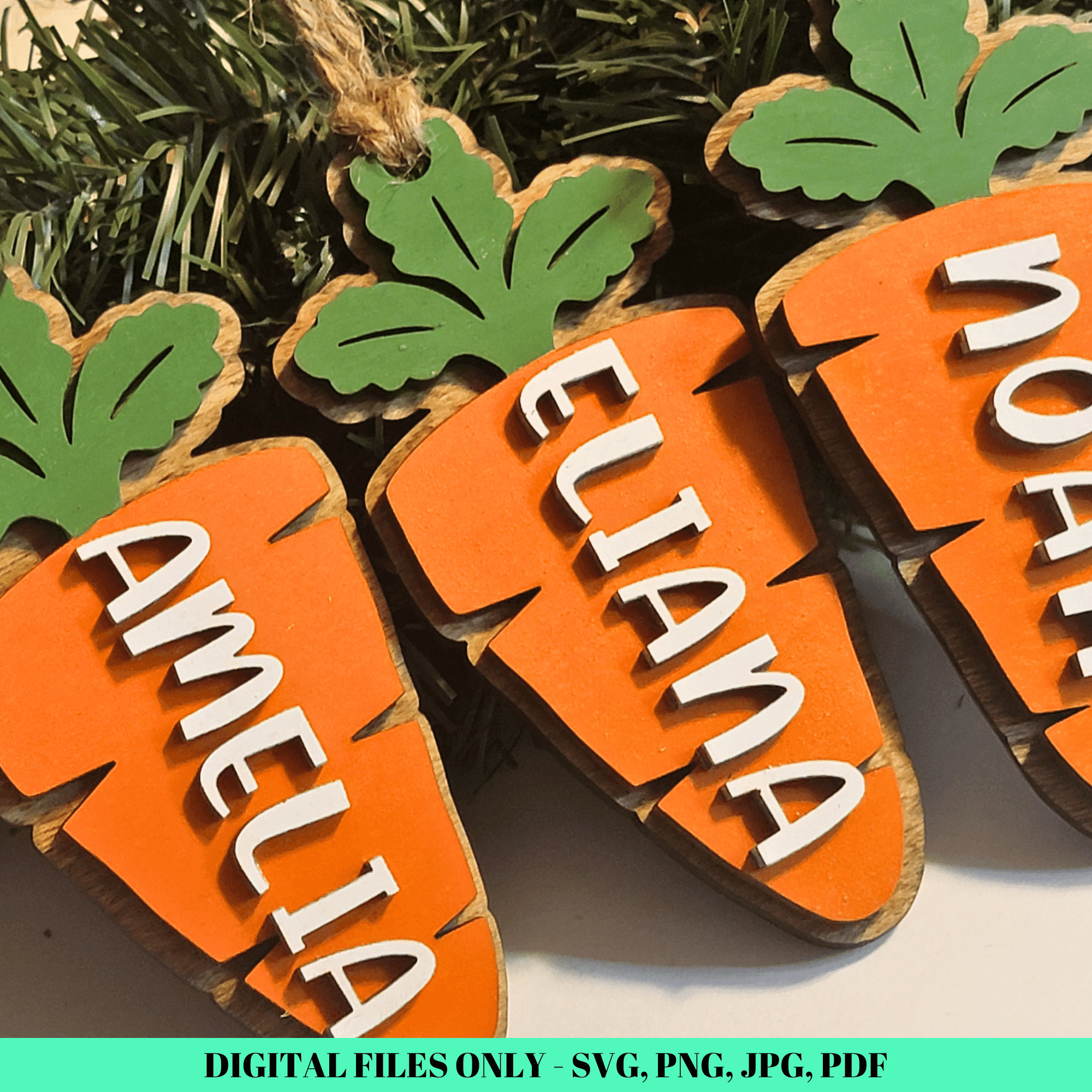 Easter Basket Name Tag Digital Files - Carrot Shaped Tags - Laser Files ...