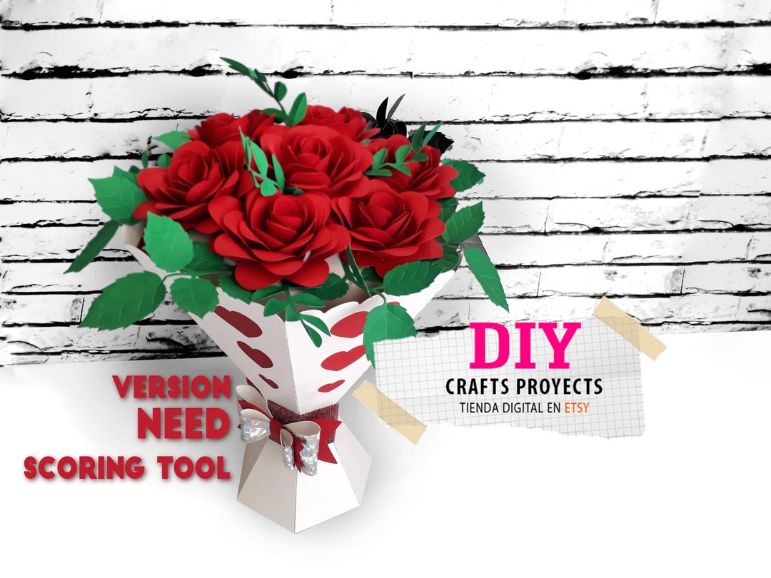 SCORING Box Shaped Rose Bouquet Svg, Flower Vase Svg File, Rose Bouquet ...