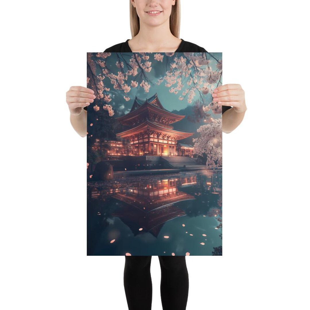 Modern Japanese Temple Poster, Japanese Wall Art, Japanese Art, Modern ...