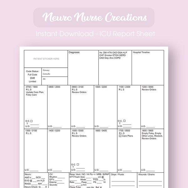 Icu New Grad Report Sheet - Etsy