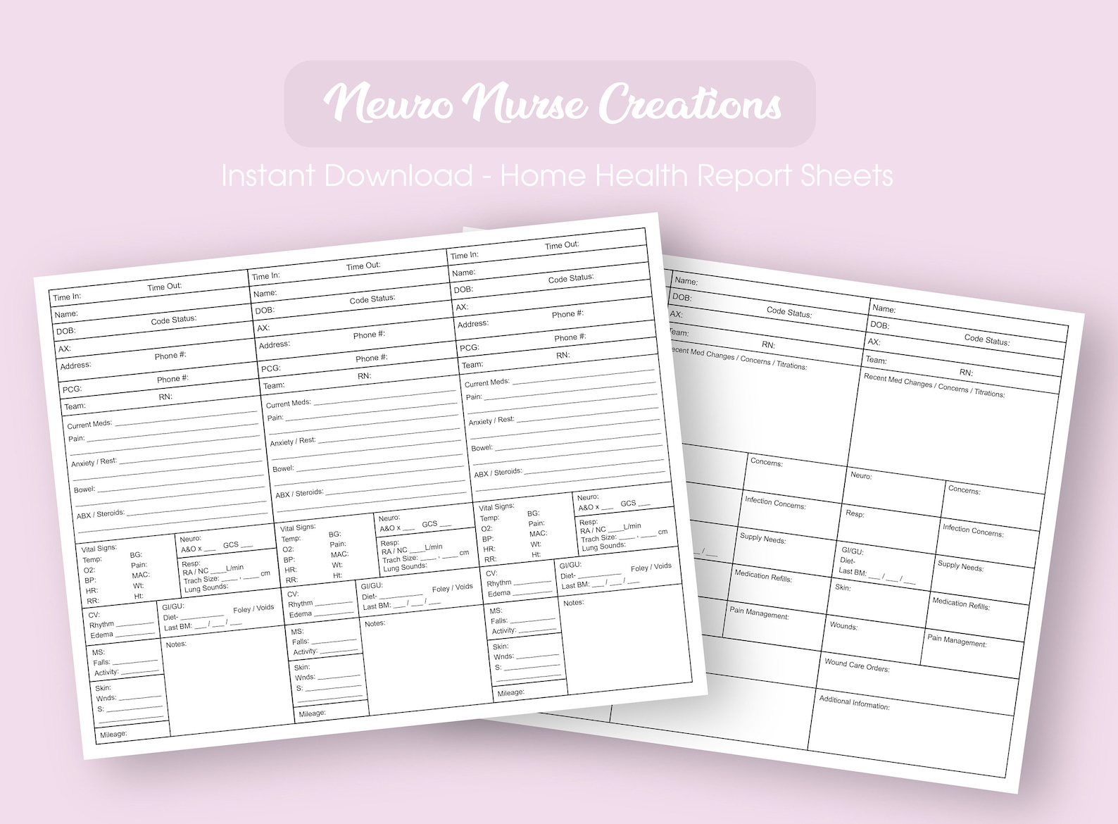 Home Health/hospice Visit Sheet and Report Sheet - Etsy