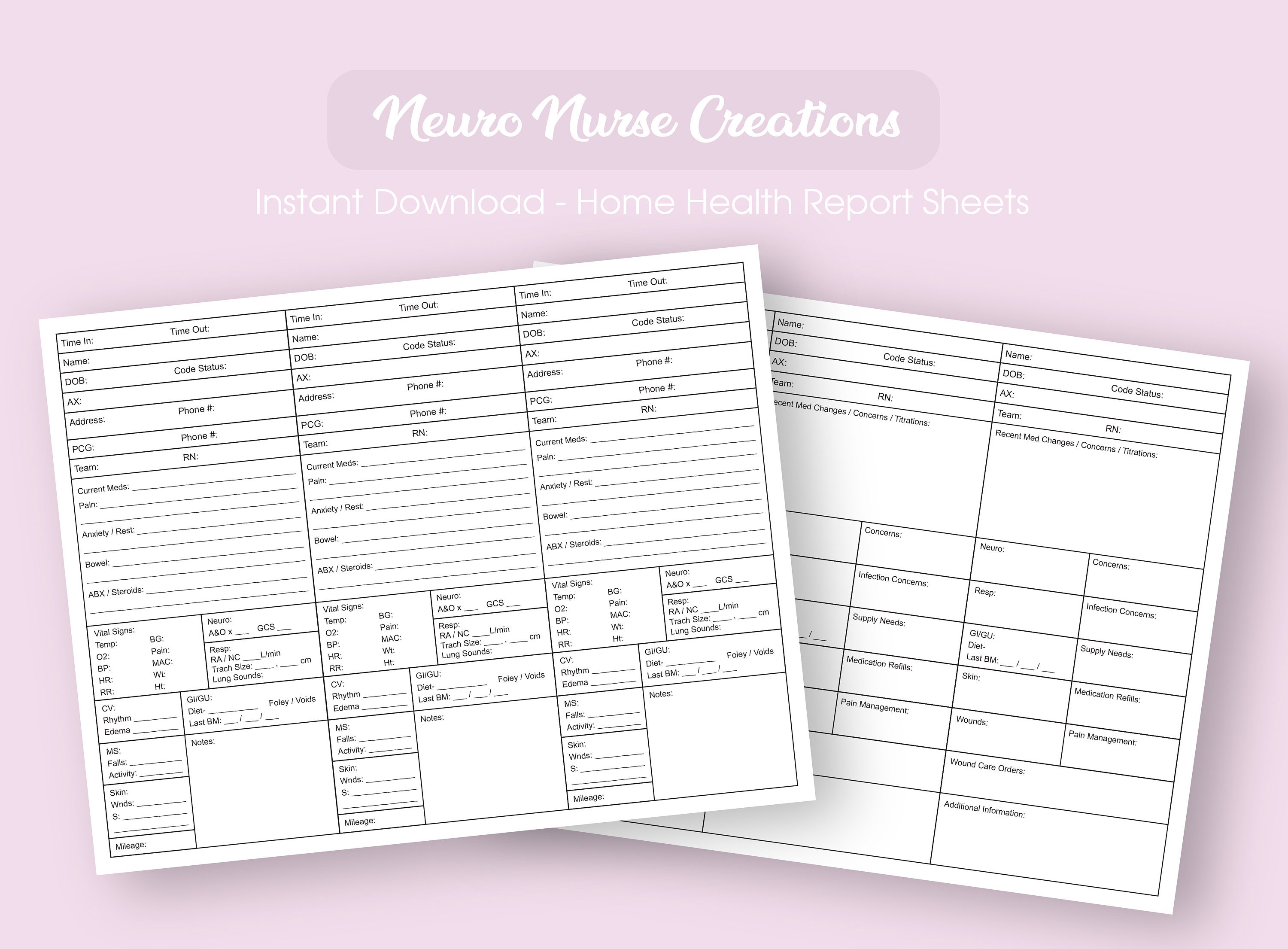 Home Health/hospice Visit Sheet and Report Sheet - Etsy