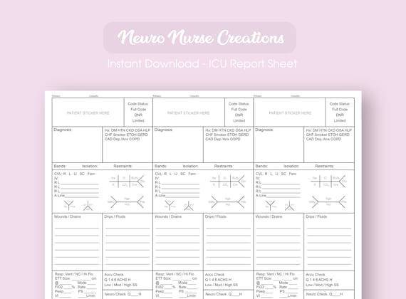 3 Patient ICU/PCU Report Sheet / ICU Brain | Etsy