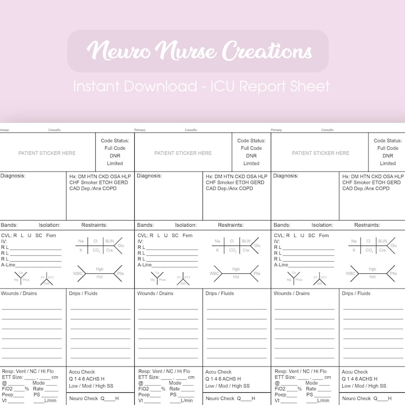 Pcu Nurse Report Sheet - Etsy