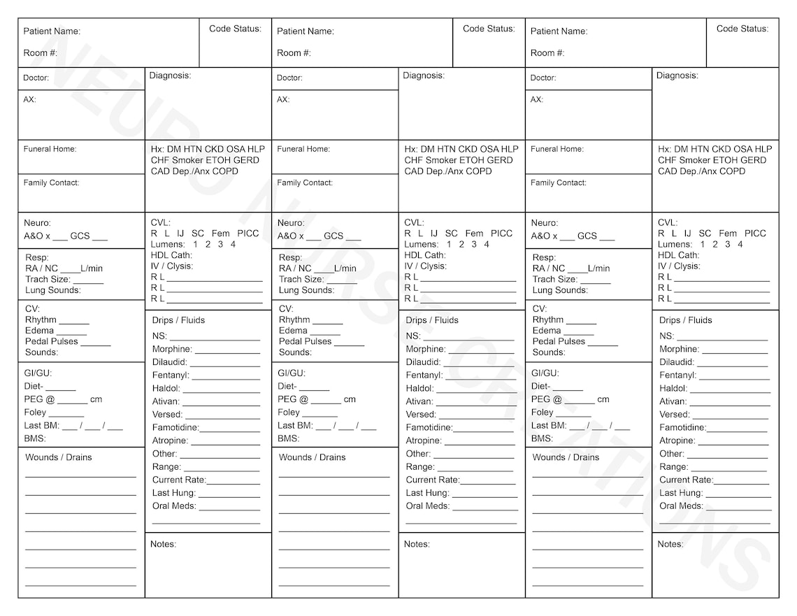 Hospice Inpatient Unit Report Sheet - Etsy