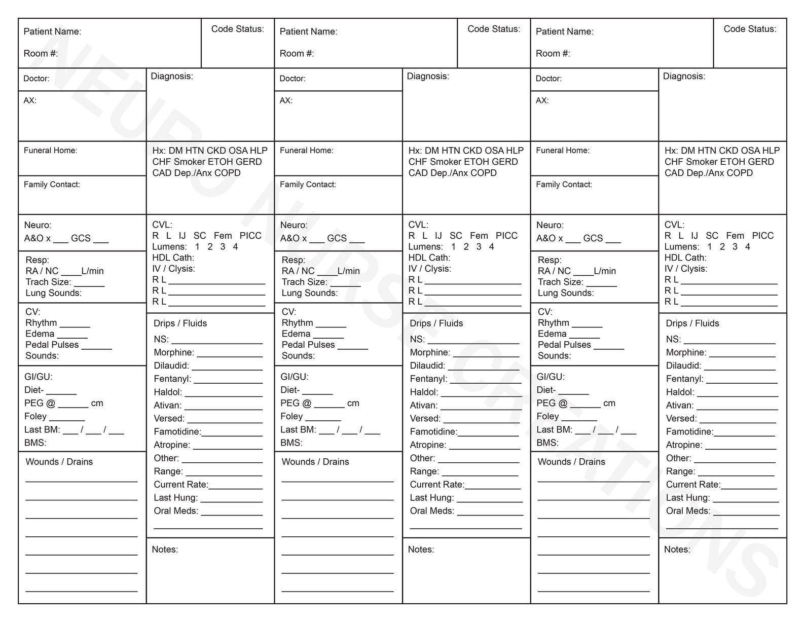 Hospice Inpatient Unit Report Sheet - Etsy
